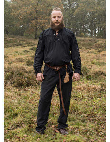 Black medieval shirt with ties Corvin model ⚔️ Medieval Shop