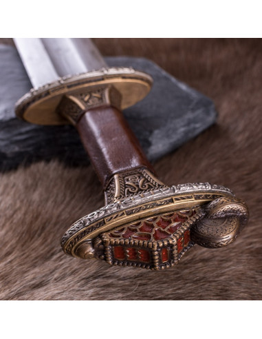 Scandinavian sword Vendel era in Damascus steel, brass finish ⚔️