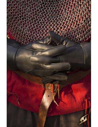 Falcon medieval gloves, black leather ⚔️ Medieval Shop