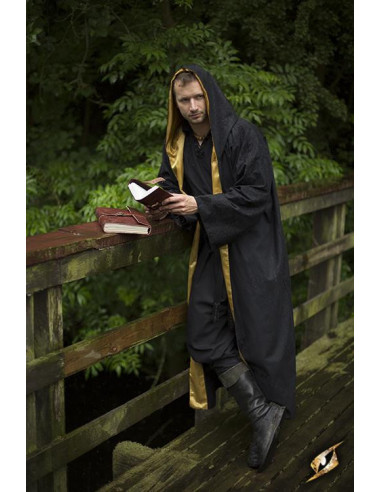 Wizard robe with hood, black-gold ⚔️ Medieval Shop