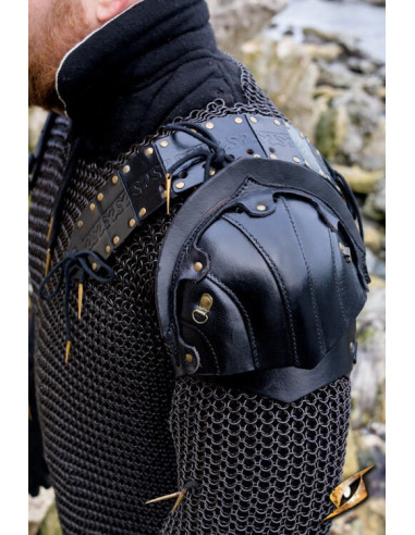 Set of lumberjack shoulder pads in black leather ⚔️ Medieval Shop