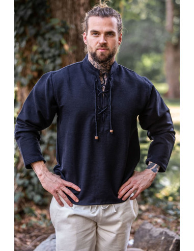 Thick medieval shirt with laces, black ⚔️ Medieval Shop