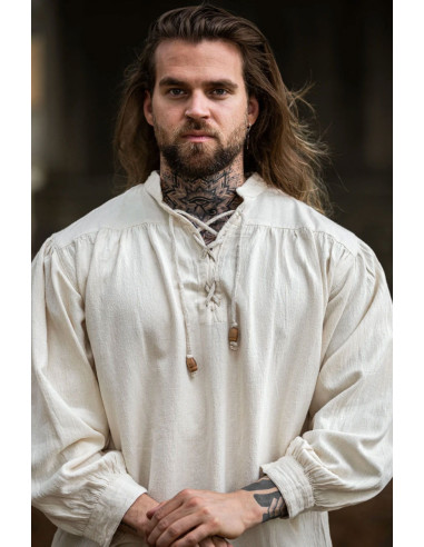 Cream medieval shirt with ties ⚔️ Medieval Shop