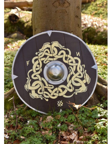 Hand-painted Anglo-Saxon shield with snake and runes, 61 cm. EITHER