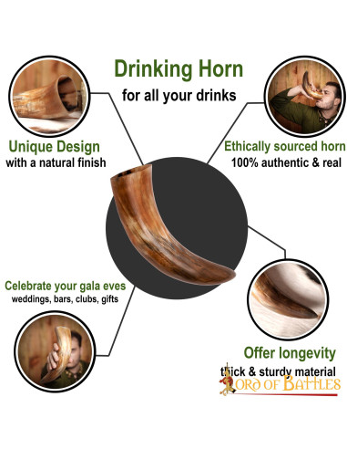 Medieval drinking horn with natural finish ⚔️ Medieval Shop