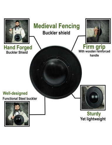 Functional round shield black steel, for fencing ⚔️ Medieval Shop