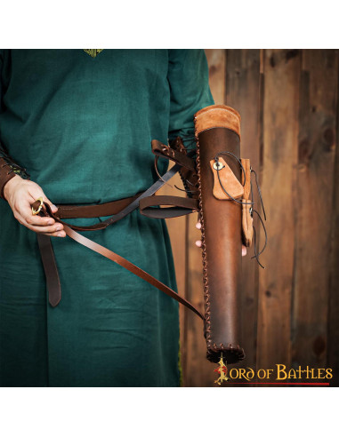 Brown leather quiver with arrowhead pouches (60 cm.) ⚔️ Medieval Shop