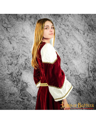 Medieval Noble Catherine Dress with brocades - Garnet and Ecru ⚔️ Medieval Shop