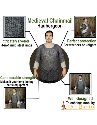 Medieval chain mail, half sleeve, with riveted round ring ⚔️ Medieval Shop