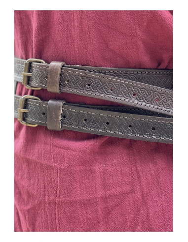 Viking double leather belt Axel, dark brown ⚔️ Medieval Shop