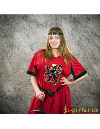 Red medieval tunic with rampant lion ⚔️ Medieval Shop