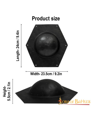 Hexagonal umbo for Roman shield in black steel ⚔️ Medieval Shop