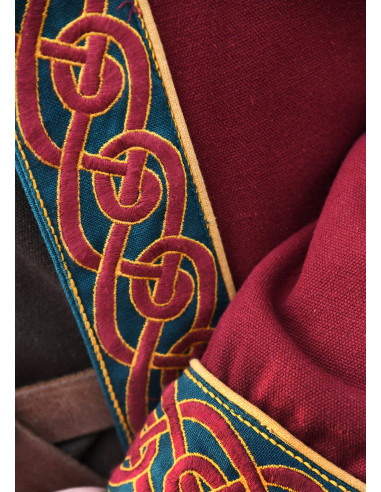Ella Embroidered Viking Coat in Burgundy Red and Teal Blue ⚔️ Medieval Shop
