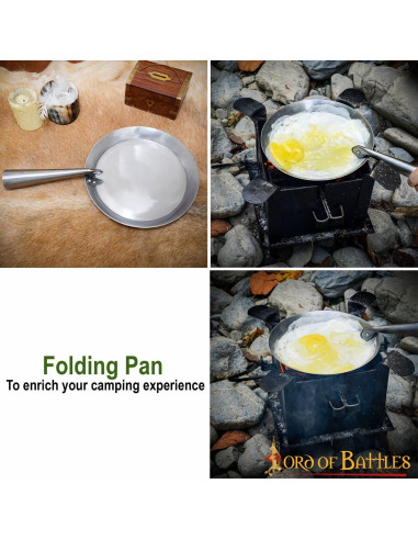 Hand forged iron folding frying pan polished finish ⚔️ Medieval Shop