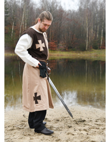 Medieval tabard with Templar crosses in brown ⚔️ Medieval Shop