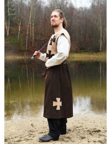 Medieval tabard with Templar crosses in brown ⚔️ Medieval Shop