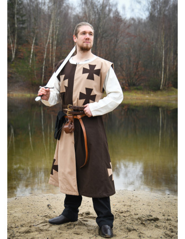 Medieval tabard with Templar crosses in brown ⚔️ Medieval Shop