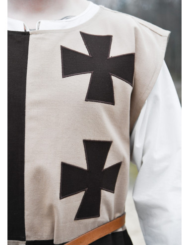 Medieval tabard with Templar crosses in brown ⚔️ Medieval Shop