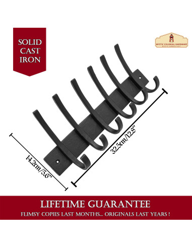 Rustic wrought iron wall coat rack, 6 hooks (32.5x14.2 cm.) ⚔️ Medieval ...