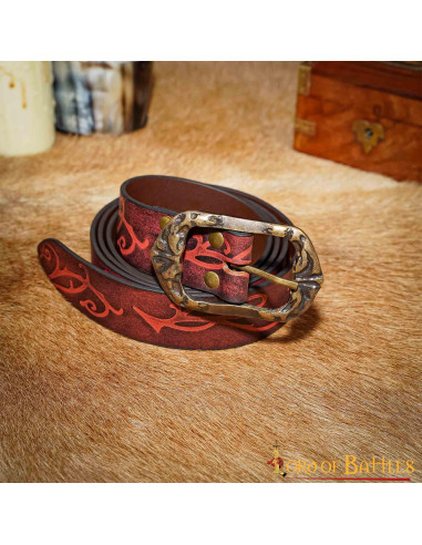Renaissance belt in embossed garnet leather ⚔️ Medieval Shop
