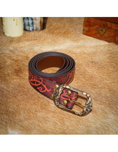 Renaissance belt in embossed garnet leather ⚔️ Medieval Shop