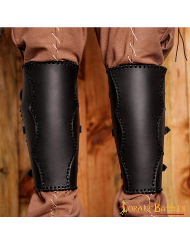 Medieval leather greaves with buckles, 33 cm. ⚔️ Medieval Shop