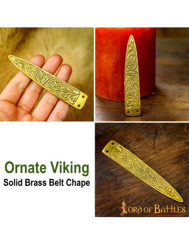 Medieval brass Celtic knots belt tip (9 cm.) ⚔️ Medieval Shop
