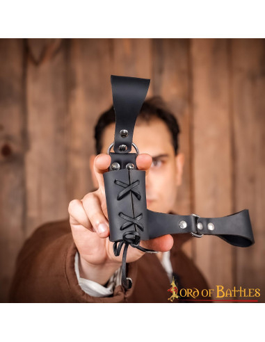 Medieval black leather baldric for left hand ⚔️ Medieval Shop