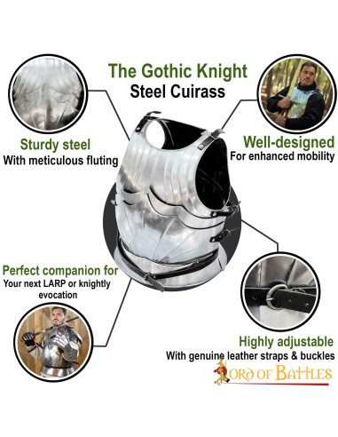 Medieval Gothic cuirass in steel, polished finish. ⚔️ Medieval Shop