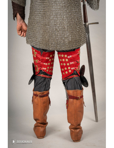 Medieval leg armor in steel and red leather ⚔️ Medieval Shop
