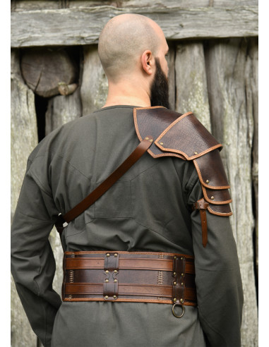 Medieval leather shoulder guard model Arnulf, brown color ⚔️ Medieval Shop