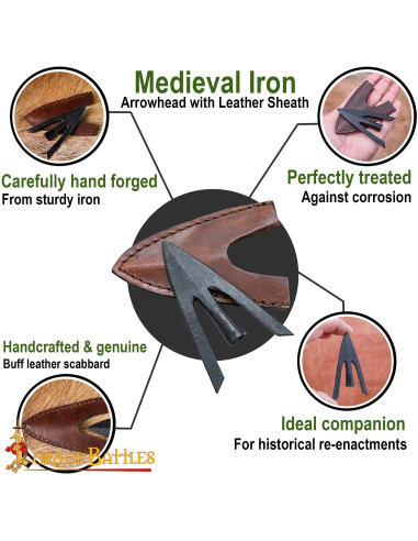 Medieval Arrowhead, Swallowtail, with Leather Sheath ⚔️ Medieval Shop