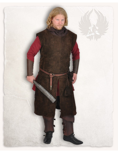 Medieval tabard in suede model Justus, brown color ⚔️ Medieval Shop