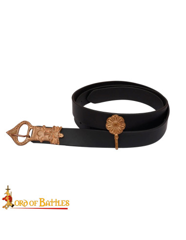 Saxon Medieval Belt with Bronze King Buckle, Black Leather ⚔️ Medieval Shop